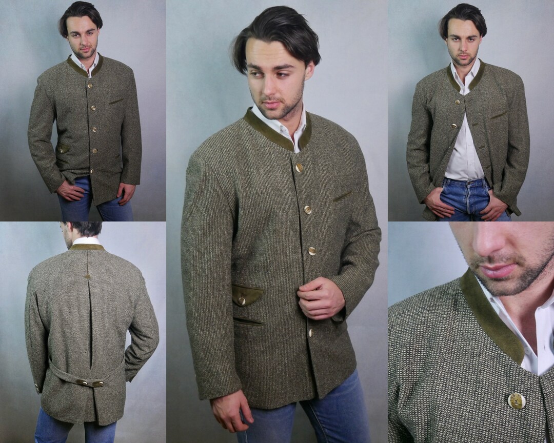 Austrian Janker Jacket Olive Green Tweed Jacket With Suede - Etsy