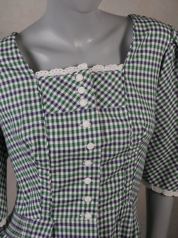 Cottagecore Dress, Green Purple and White Check Cotto… - Gem
