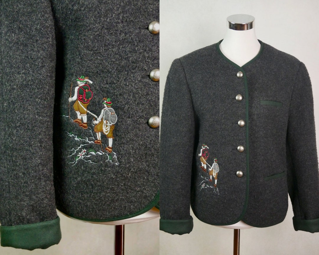 Charcoal Gray Jacket, Trachten Style Vintage Wool & Alpaca Jacket With ...
