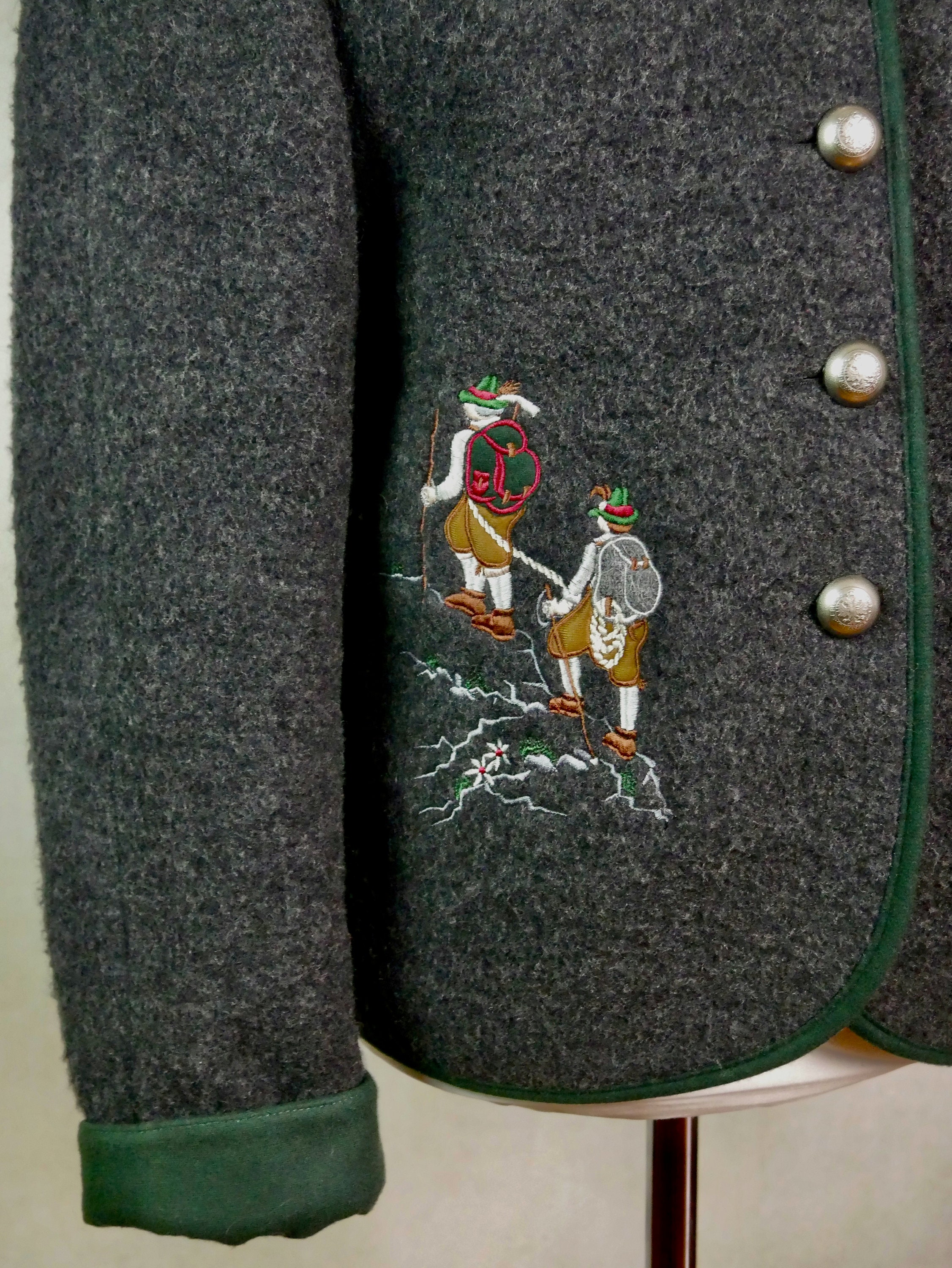 Charcoal Gray Jacket, Trachten Style Vintage Wool & Alpaca Jacket With ...