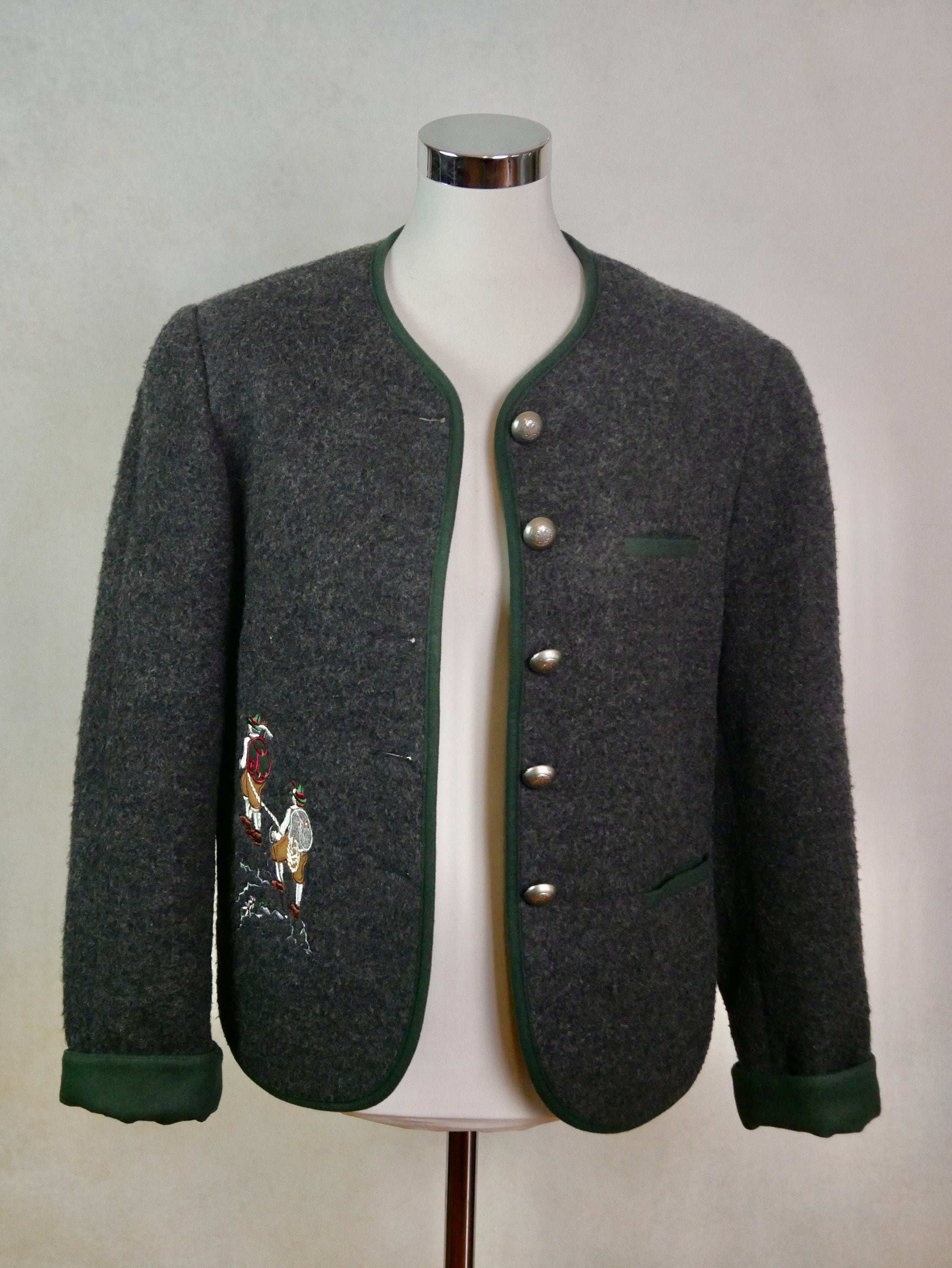 Charcoal Gray Jacket, Trachten Style Vintage Wool & Alpaca Jacket With ...