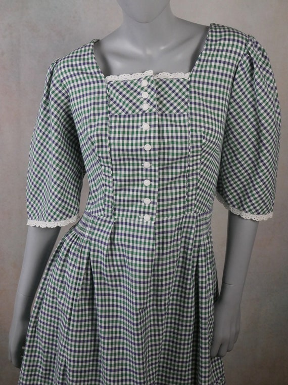 Cottagecore Dress, Green Purple and White Check Cotto… - Gem