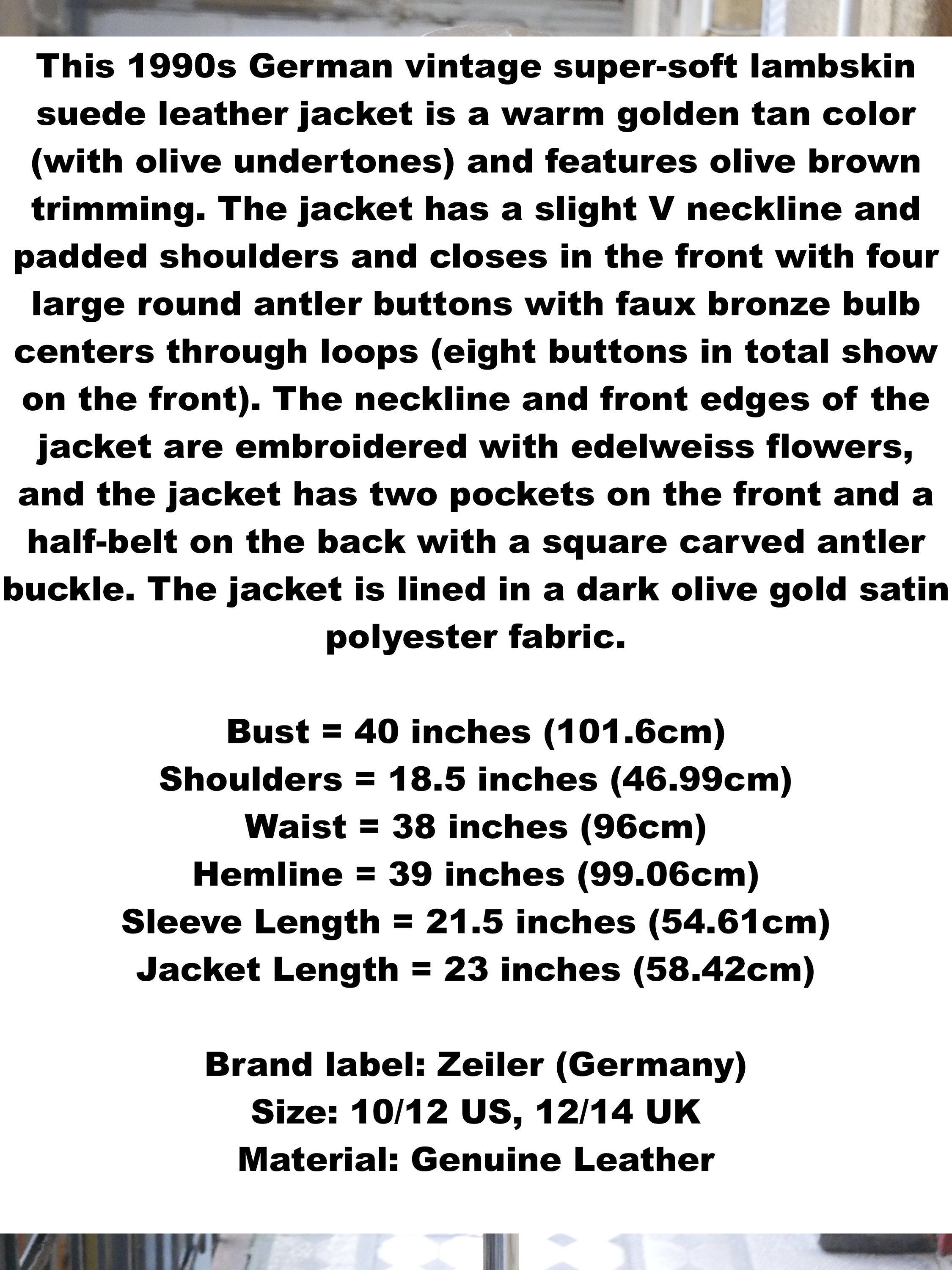 Leather Jacket, Golden Tan 1990s German Vintage Trachten Style Soft ...