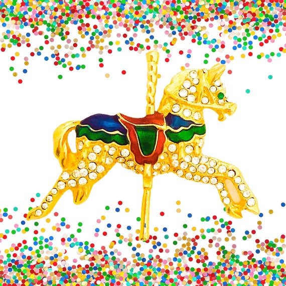 Whimsical Ride: Vintage Carousel Horse Brooch - Let t… - Gem