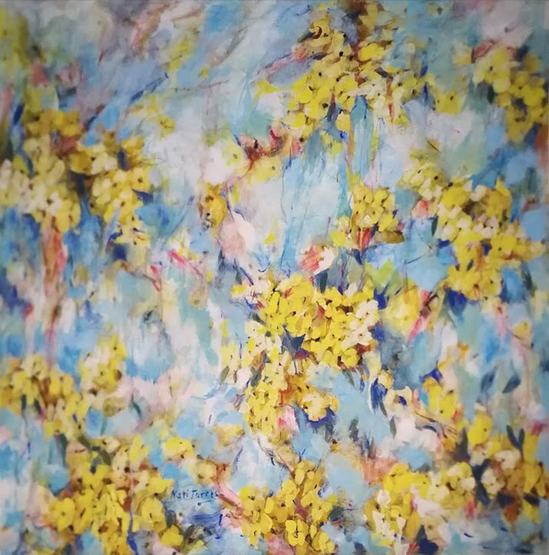 Original and Unique Large Format Painting, in Yellows and Blues, for ...
