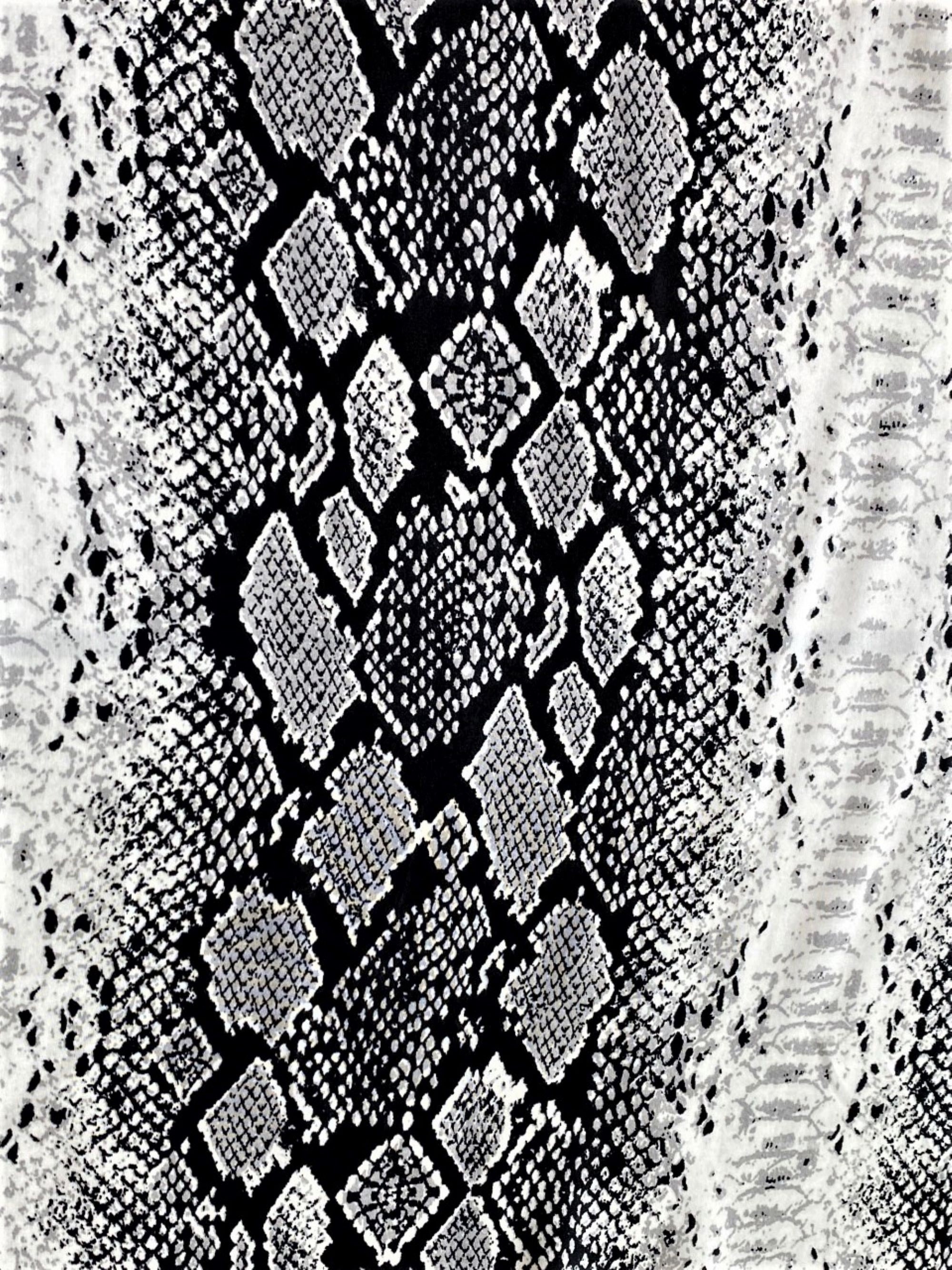 Black & Silver Snake Skin Print On Silky Polyester Charmeuse | Etsy
