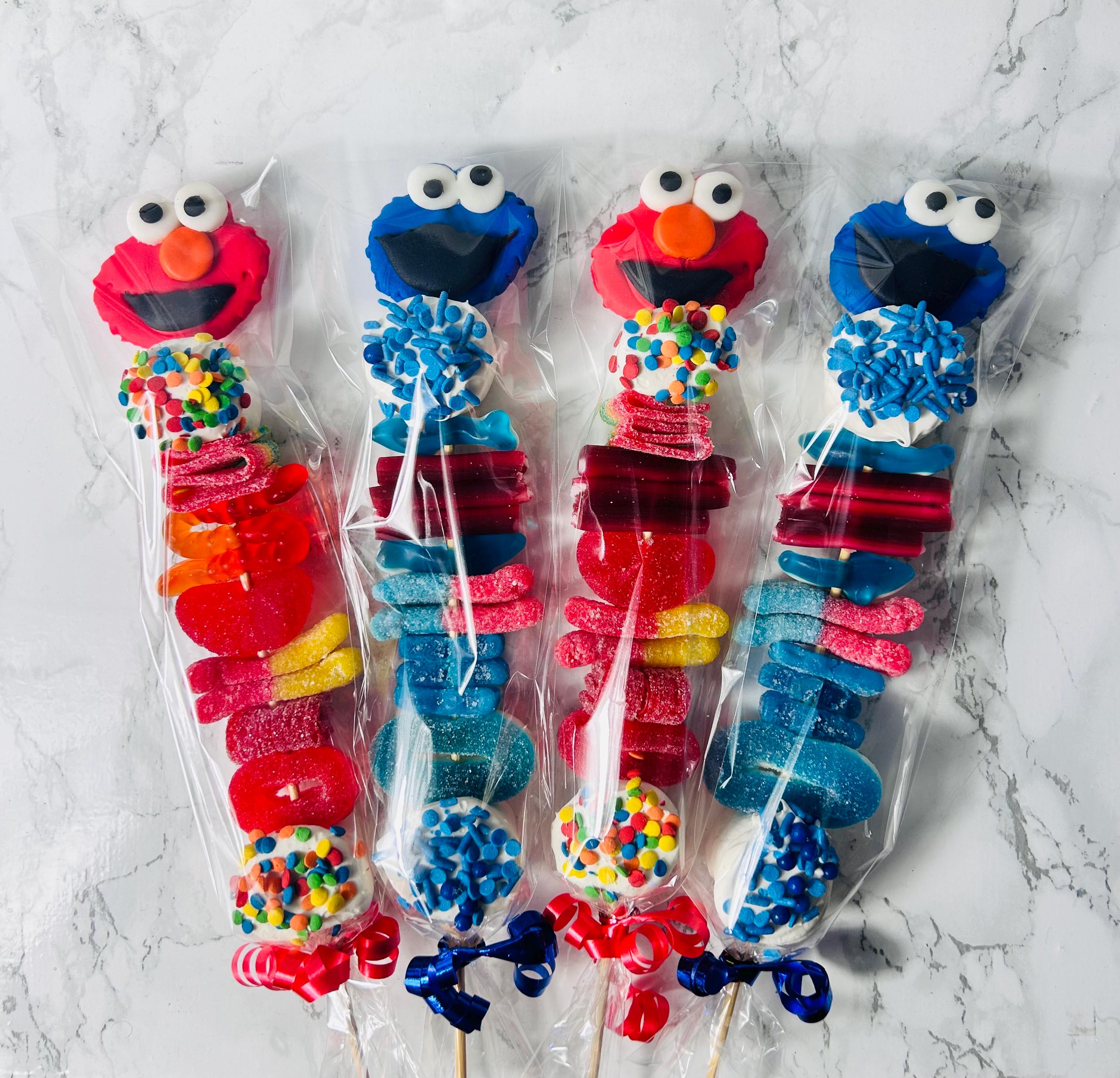 Elmo Candy Kabobs With Fondant Topper • Elmo Birthday Party Favors for ...