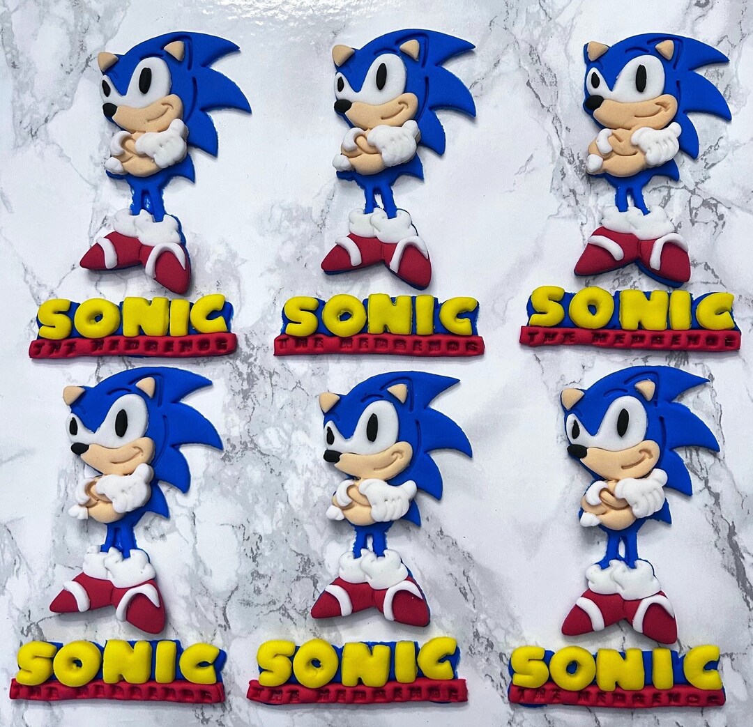 Handmade Edible Birthday Fondant Cupcake Toppers Unofficial Sonic Party ...