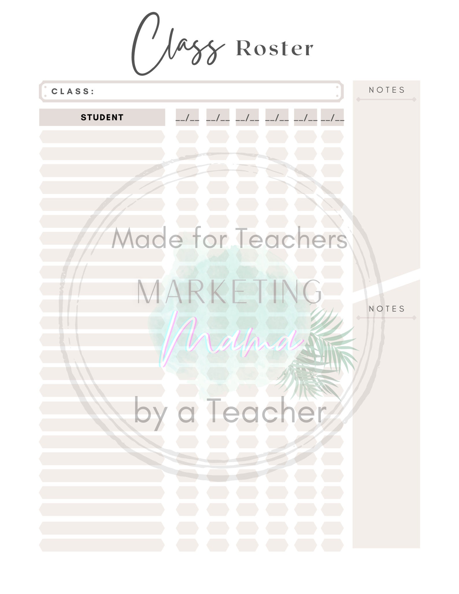 PRINTABLE Class Roster Set | Digital INSTANT Download - Etsy