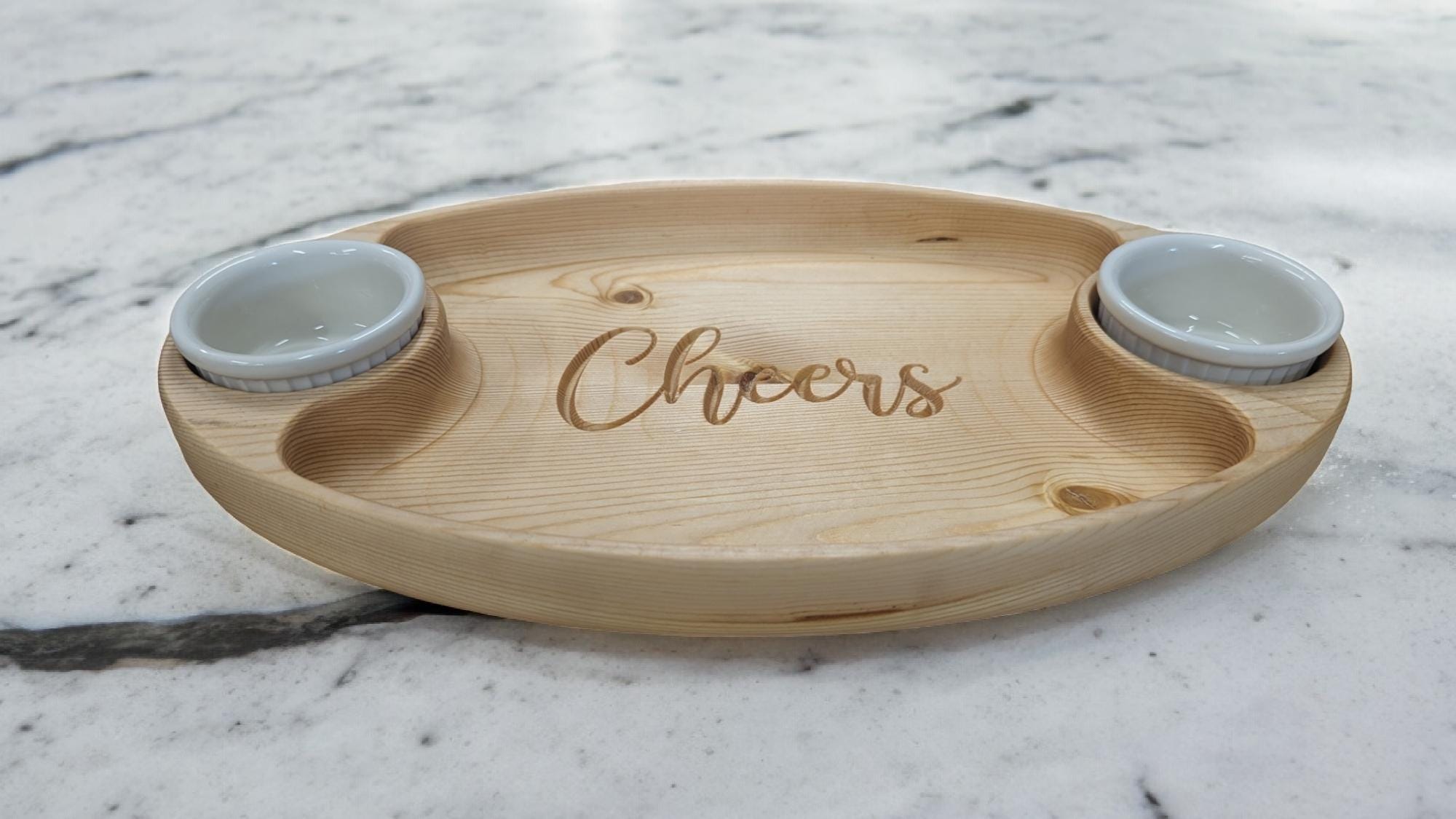 Chip and Dip Serving Tray With 2 Carved Pockets & Optional ...
