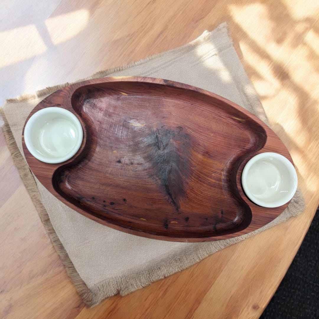Chip and Dip Serving Tray With 2 Carved Pockets & Optional ...