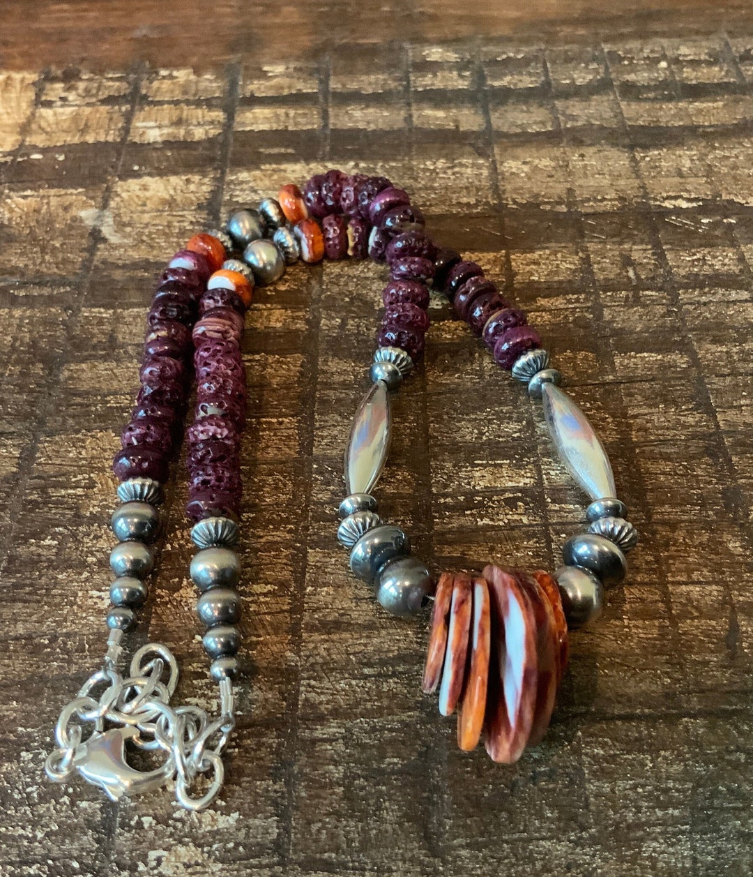N0707 - Dark Orange Spiny Oyster Drops, Purple Spiny Oyster, Sterling ...