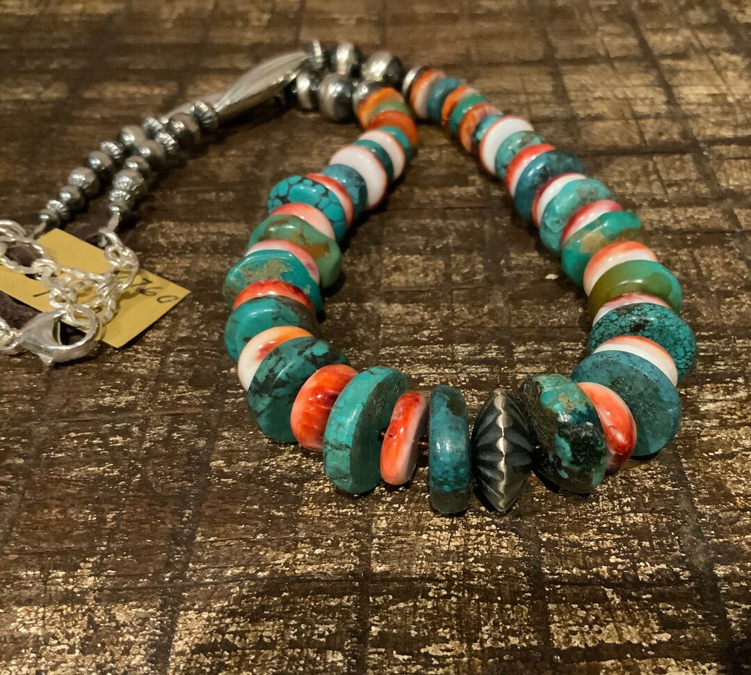N0760 - Turquoise Discs, Spiny Oyster Discs, Sterling Navajo Pearls ...