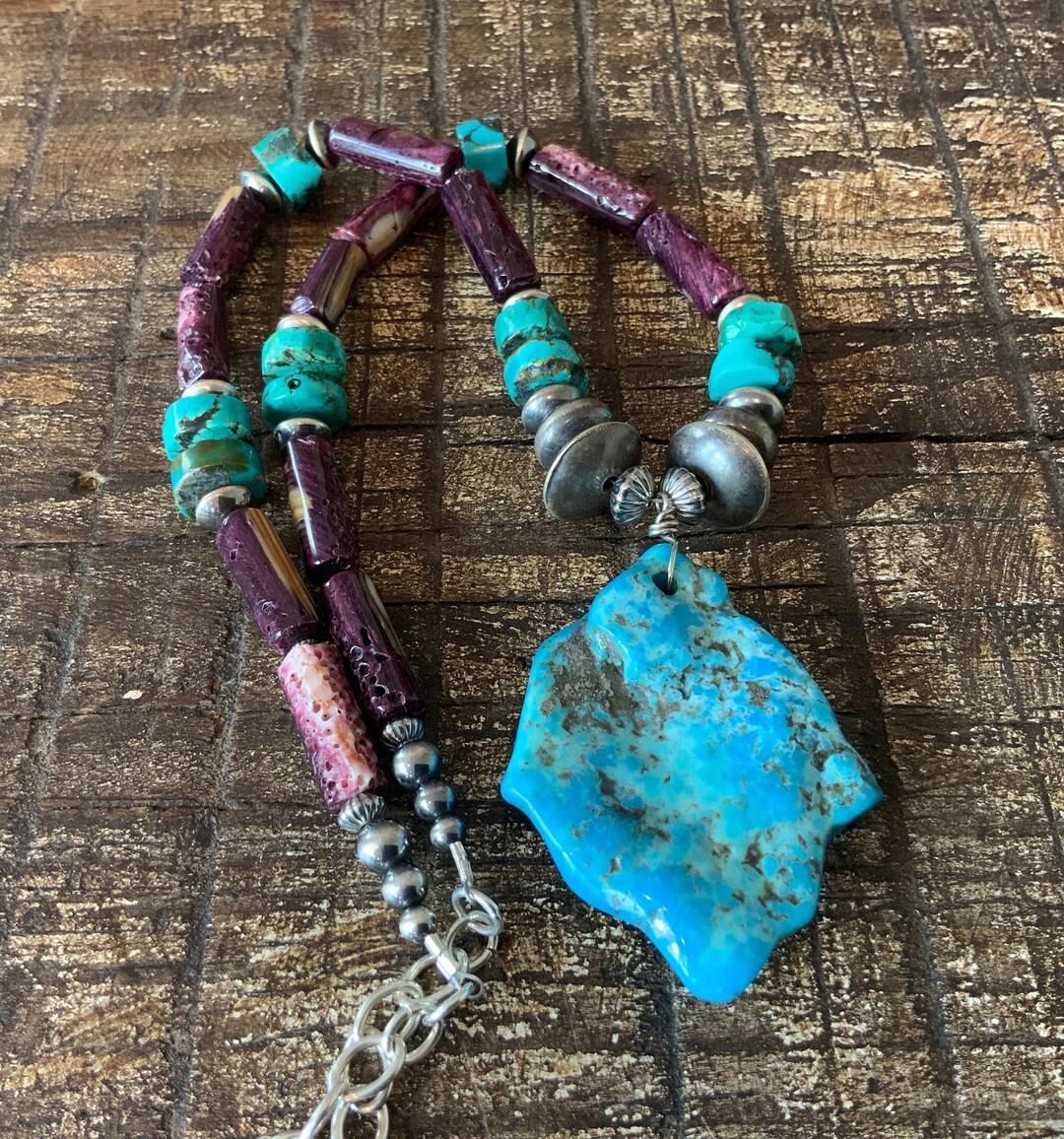 P949 - Campitos Thick Turquoise Pendant, Turquoise Heishi, Purple ...