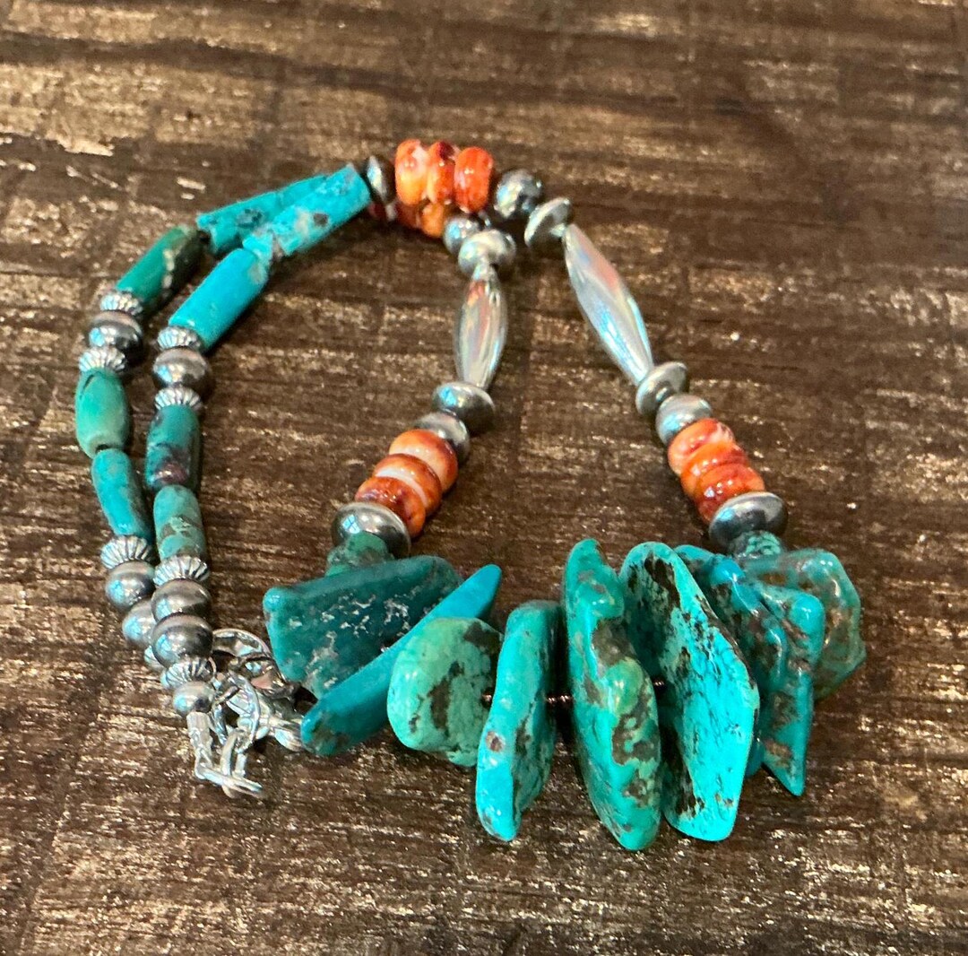 N0333 Big Turquoise Slices, Orange Red Spiny Oyster Rondelles, Small ...