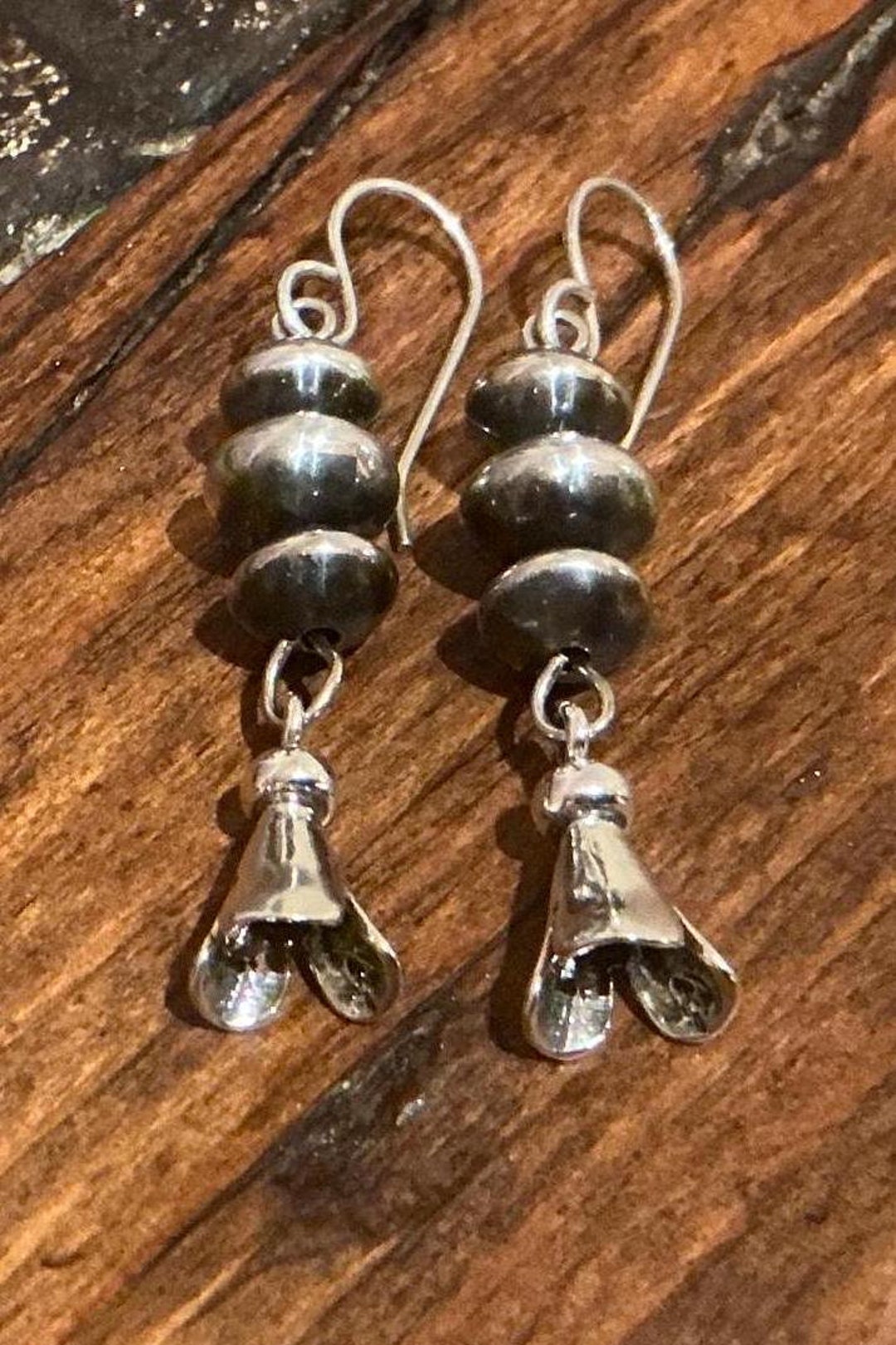 E268 Sterling Squash Blossoms and Navajo Saucers, Sterling Ear Wires - Etsy
