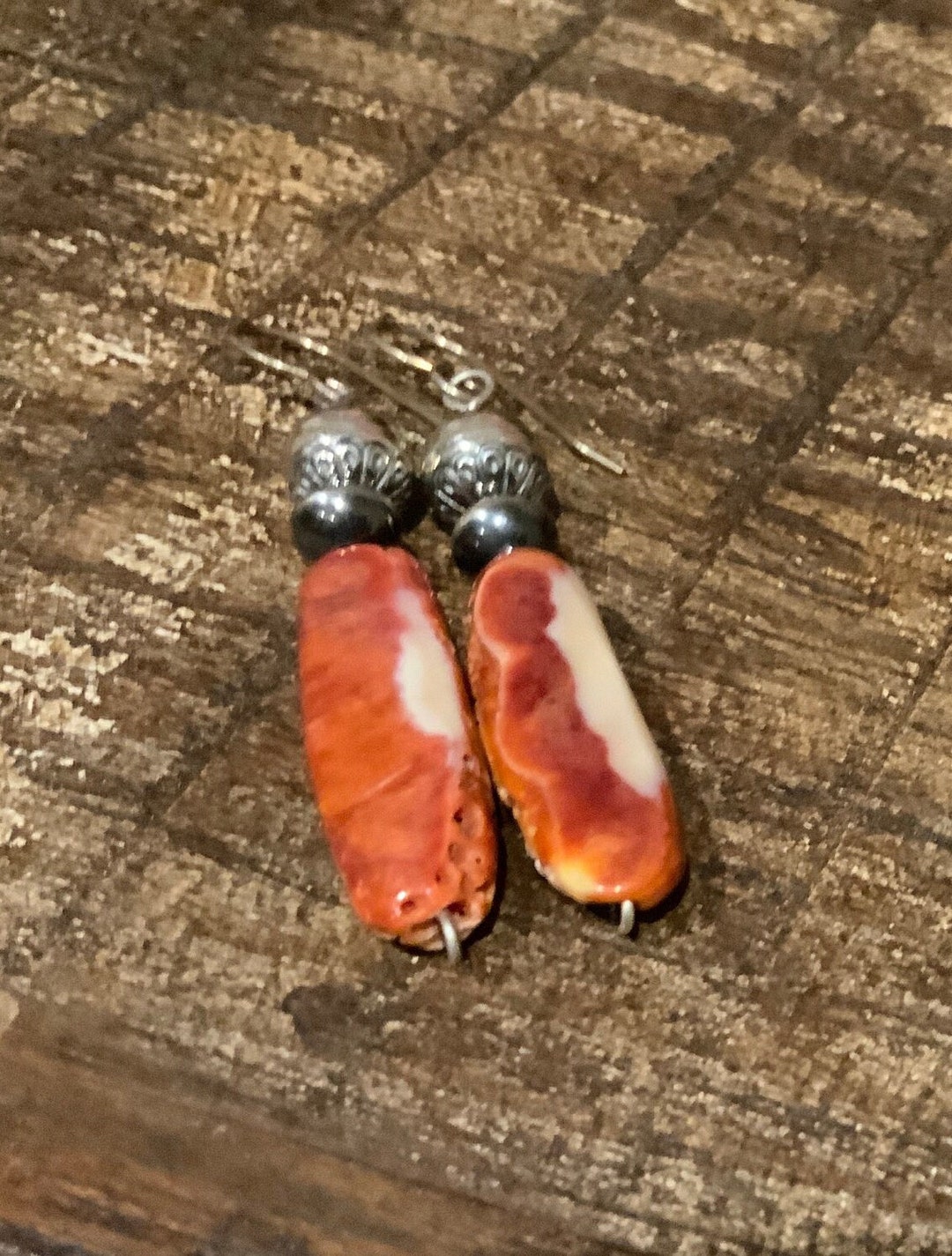 E291 Orange Spiny Oyster Tubes, Sterling Etched Navajo Pearl and Saucer ...
