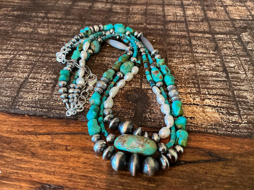 N1002 - 3 Strand Turquoise Necklace, Turquoise Tubes, Kingman Turquoise ...