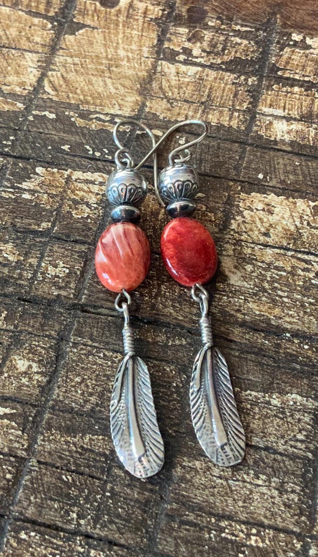 E262A - Orange Red Spiny Oyster Ovals, Sterling Feathers, Sterling ...