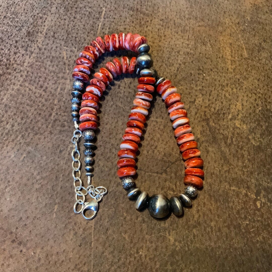 Necklace - N618: Bigger Red Orange Spiny Oyster Rondelles, Sterling ...