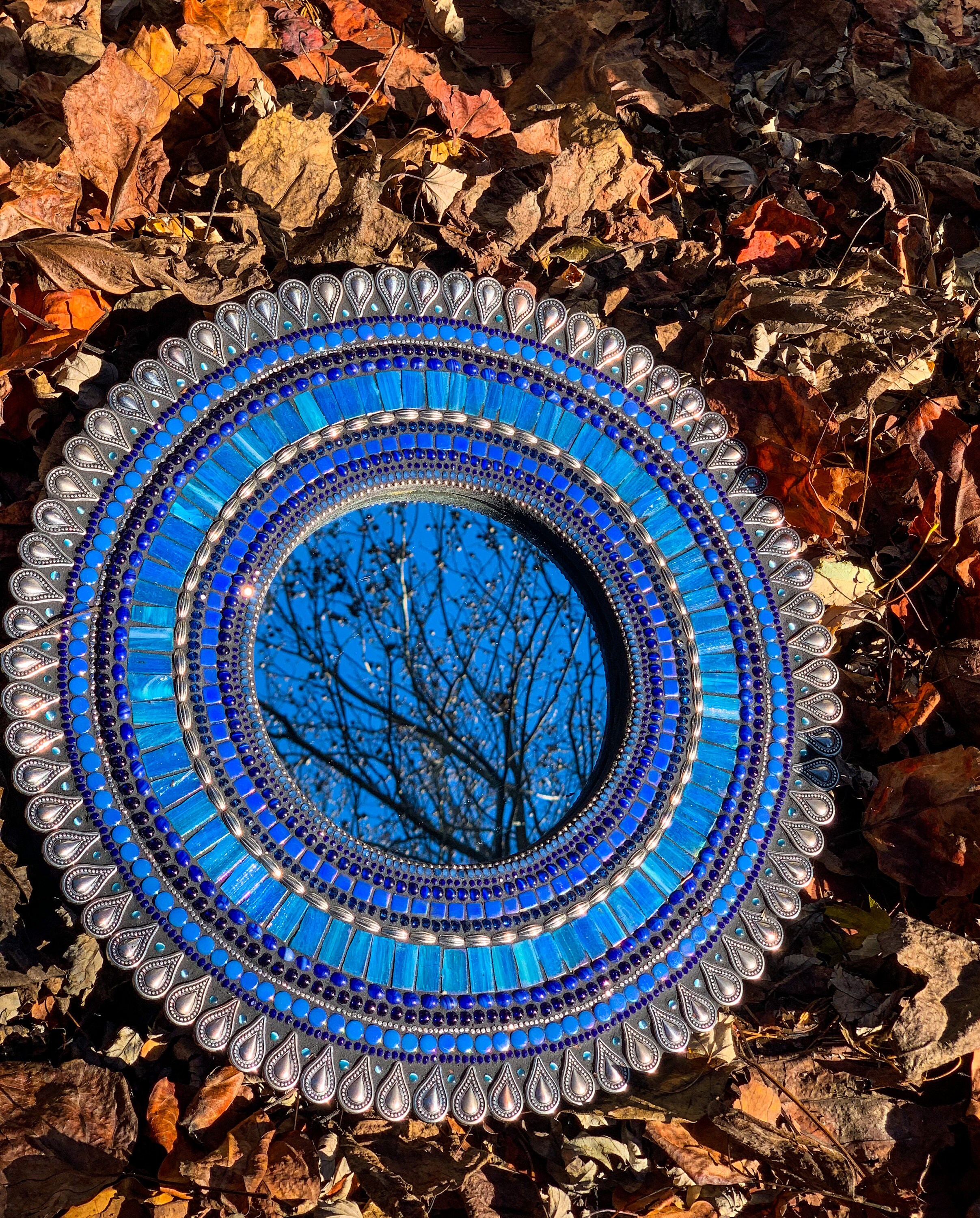 15" Iridescent Blue Teardrop Round Mosaic Mirror - Etsy