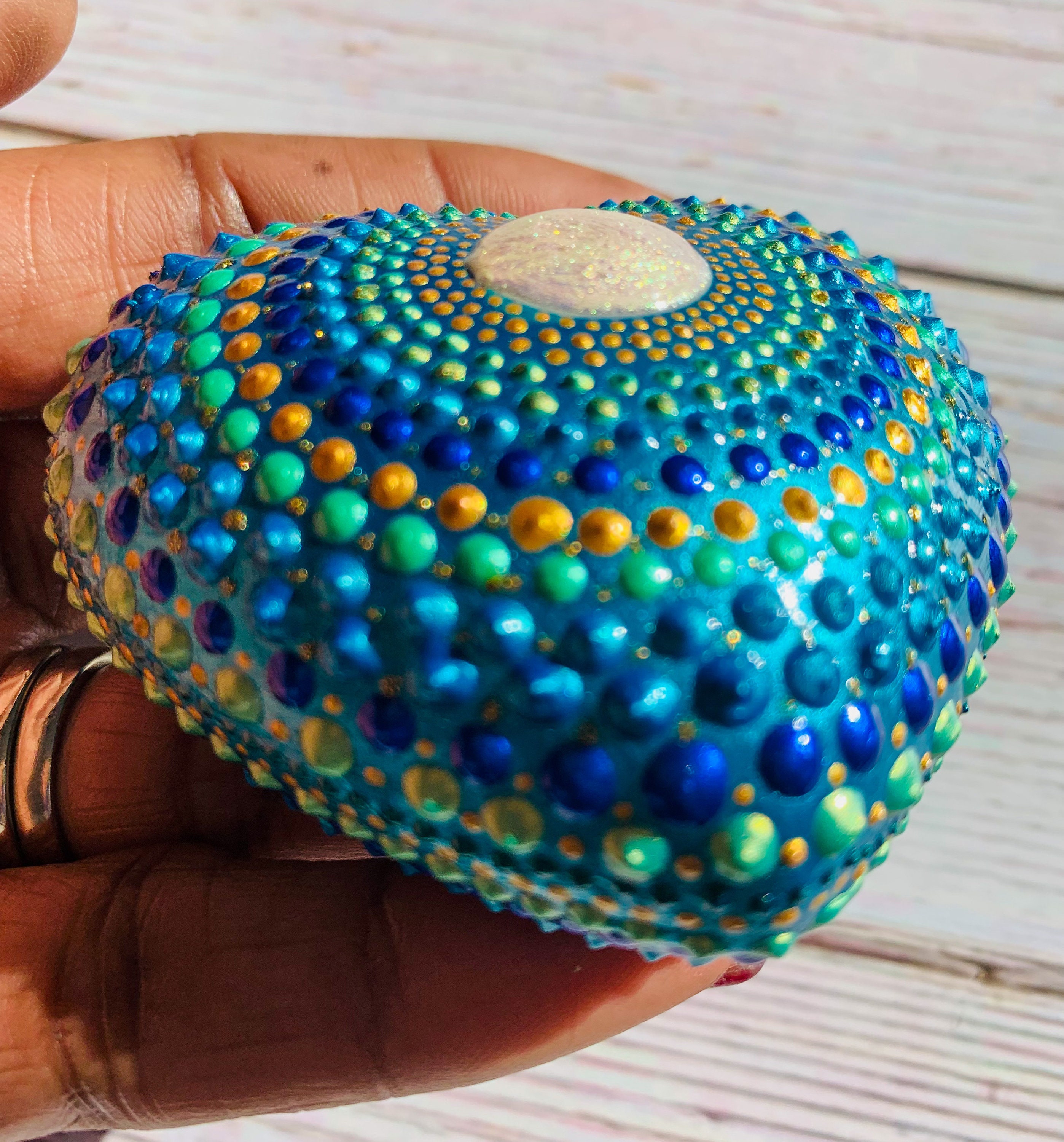 Electric Aqua and Blue Puffy Mandala Heart Stone - Etsy