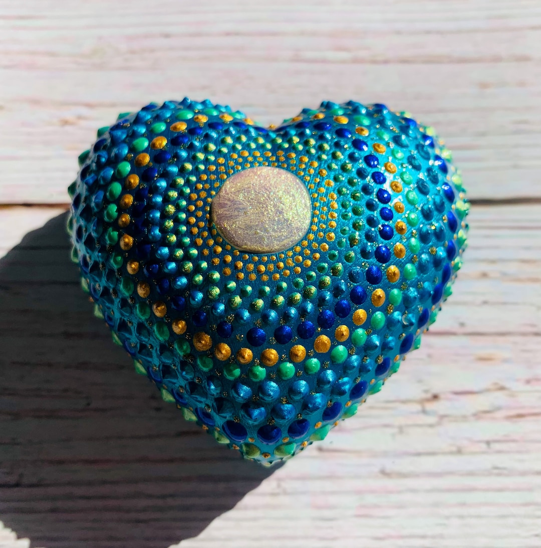 Electric Aqua and Blue Puffy Mandala Heart Stone - Etsy