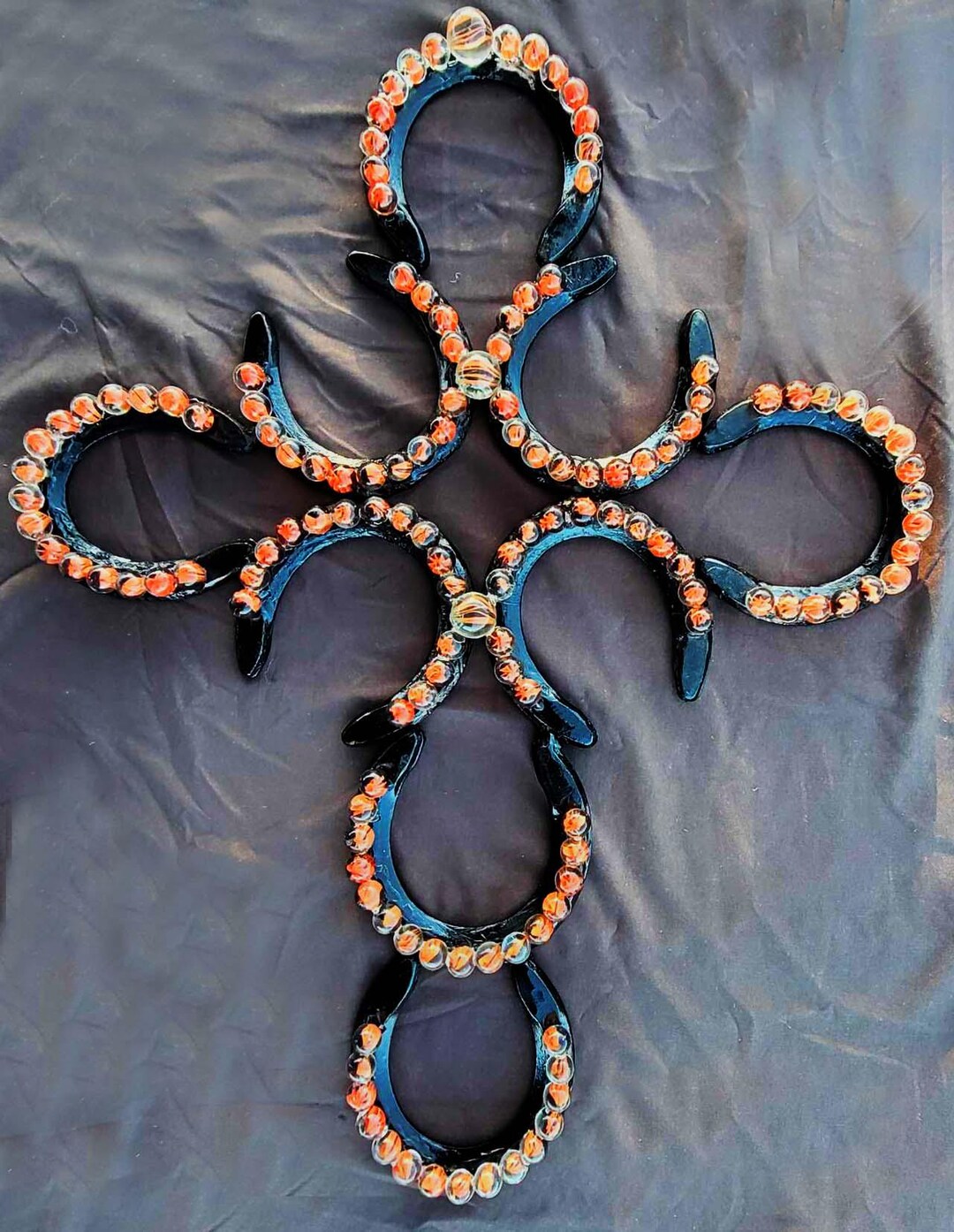 Black Horseshoe Cross With Orange Cat's Eye Marbles - Etsy