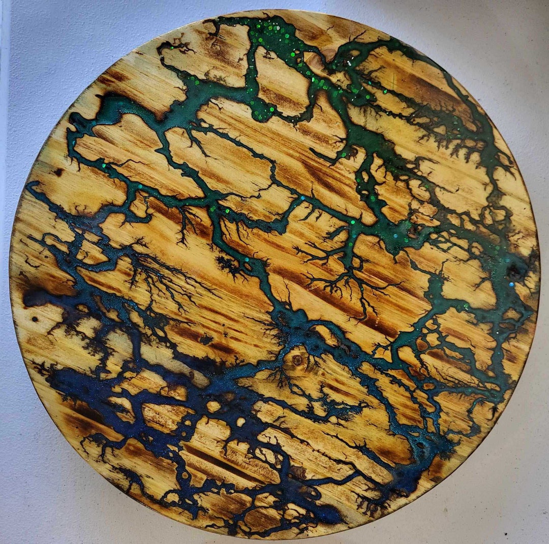 15 Fractal Burned Lazy Susan Sparkling Green Melting Into Blue Epoxy ...