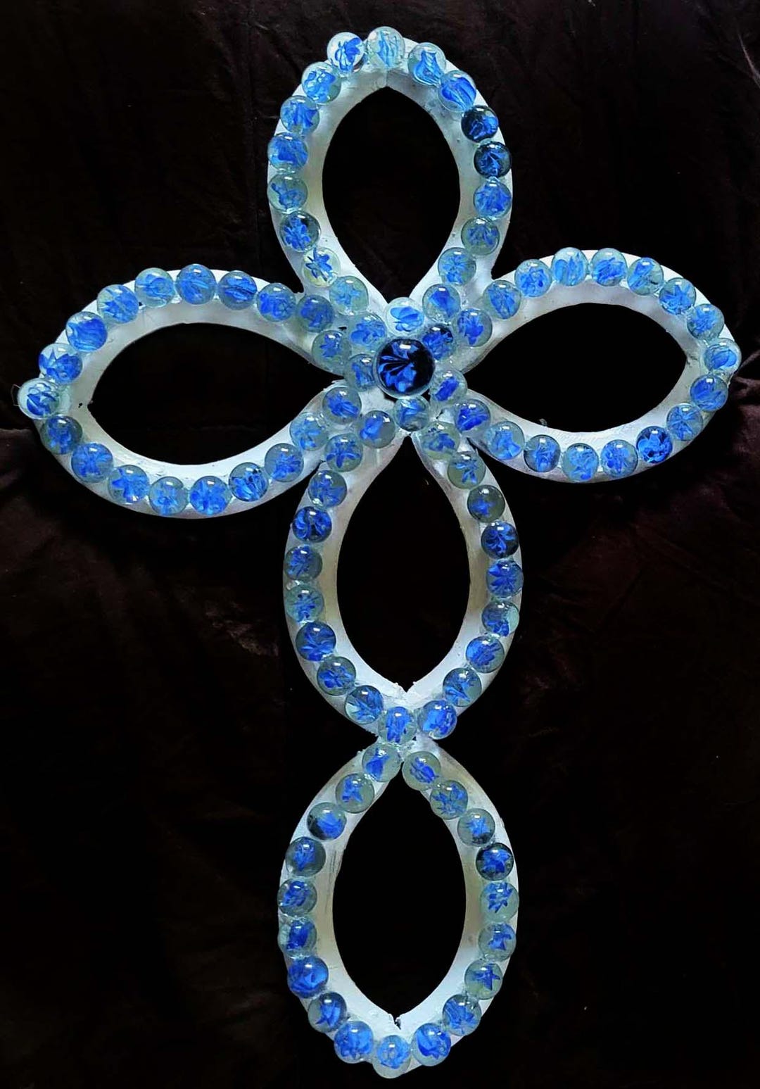 White Horseshoe Cross With Blue Cat's Eye Marbles - Etsy