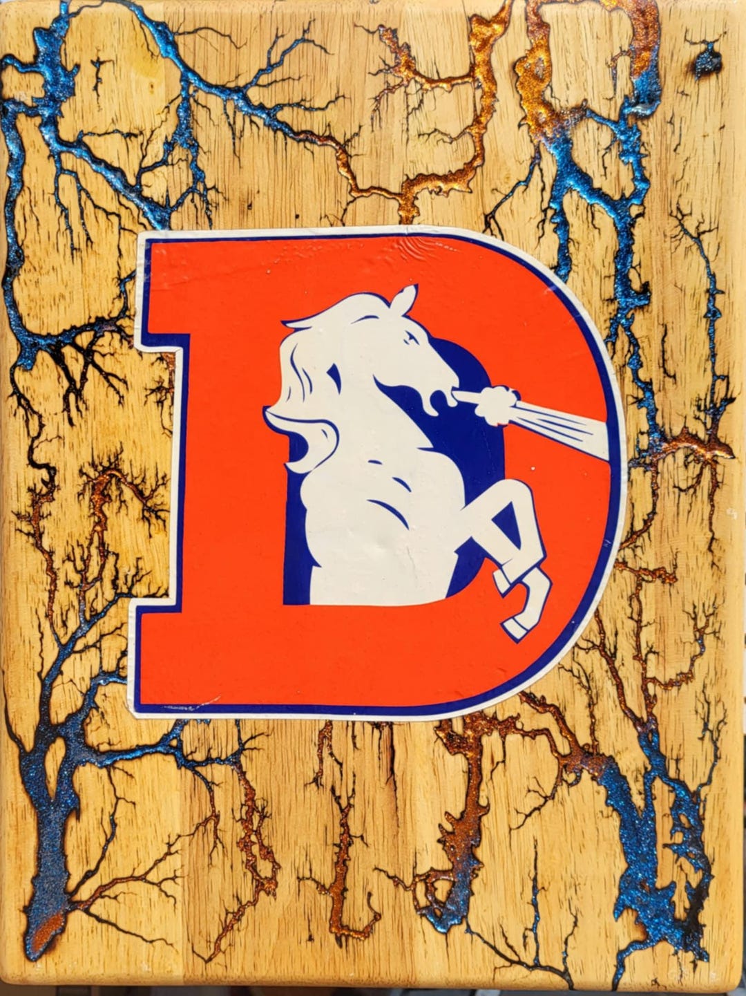 Fractal Burned Denver Bronco Hanging Plaque With Orange & Blue ...
