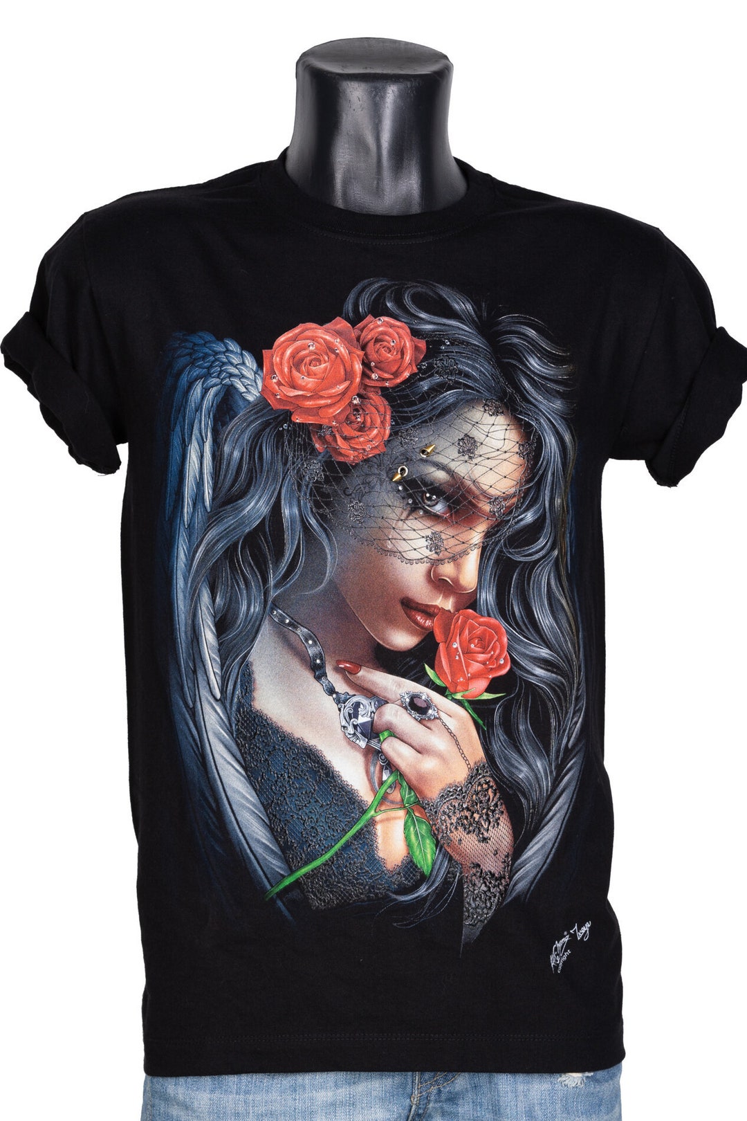 T-shirt 3D Rock Chang Original Rose Angel Woman 3D-126 Glow in the Dark ...