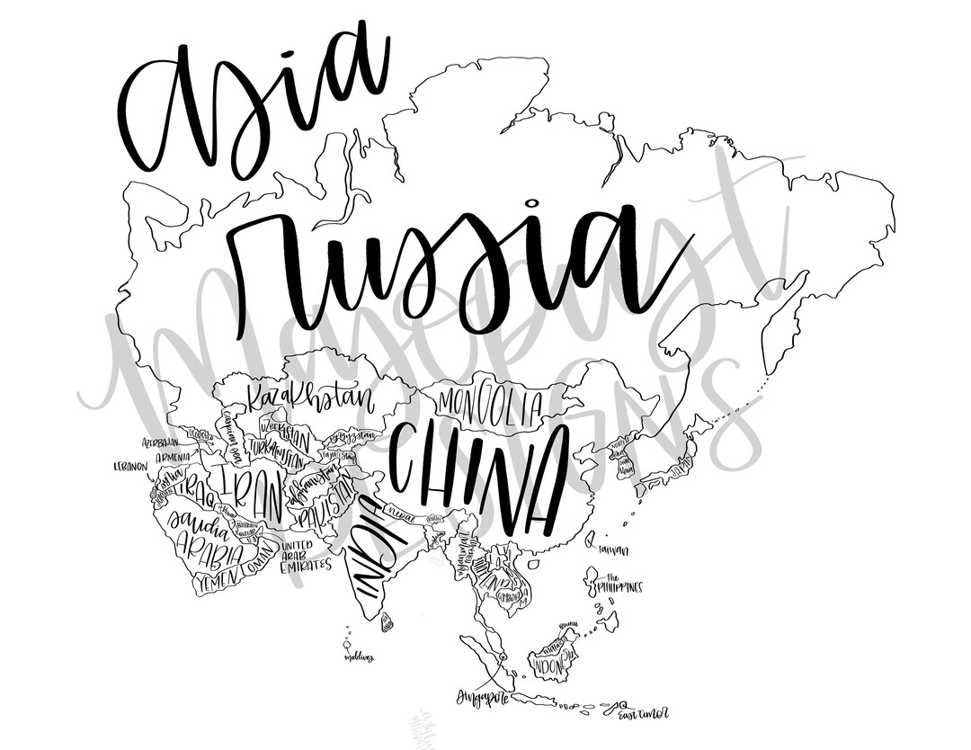 Map of Asia - Labeled - Etsy
