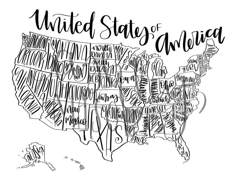 United States of America Map - Labeled - Etsy