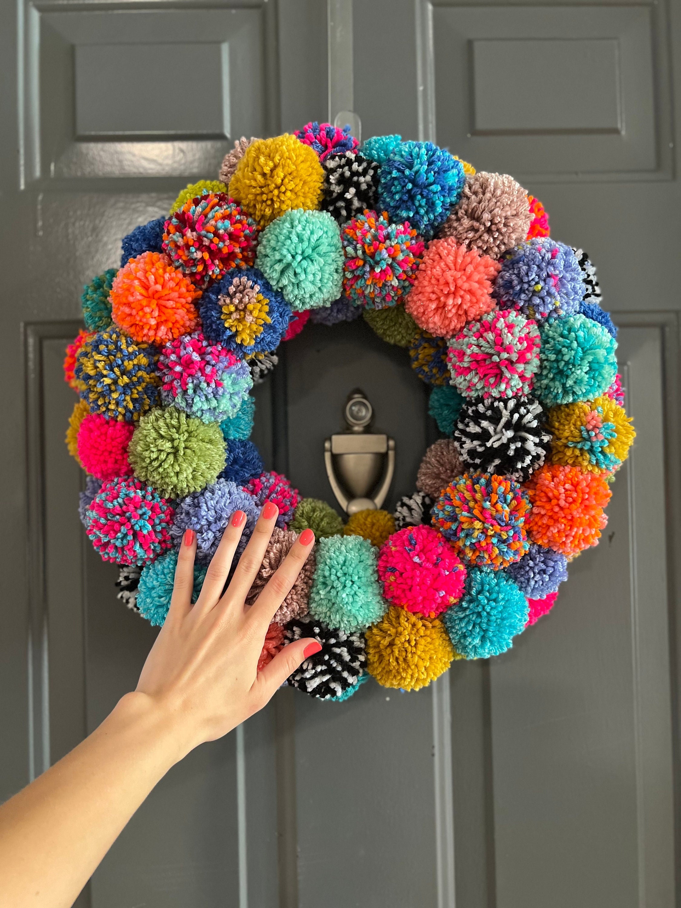 Colorful Rainbow Pom Pom Wreath - Etsy