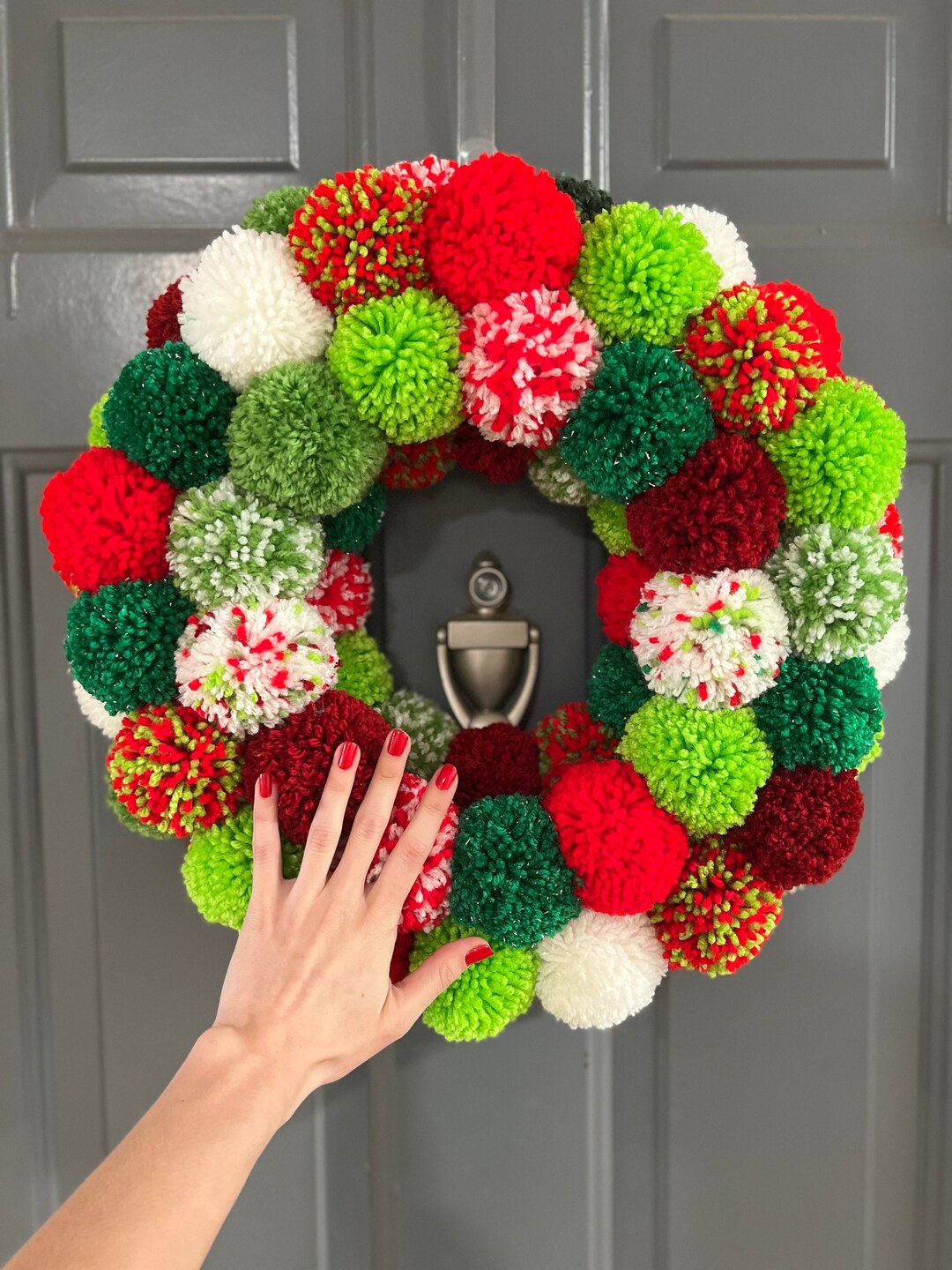 Christmas Holiday Pom Pom Wreath - Etsy