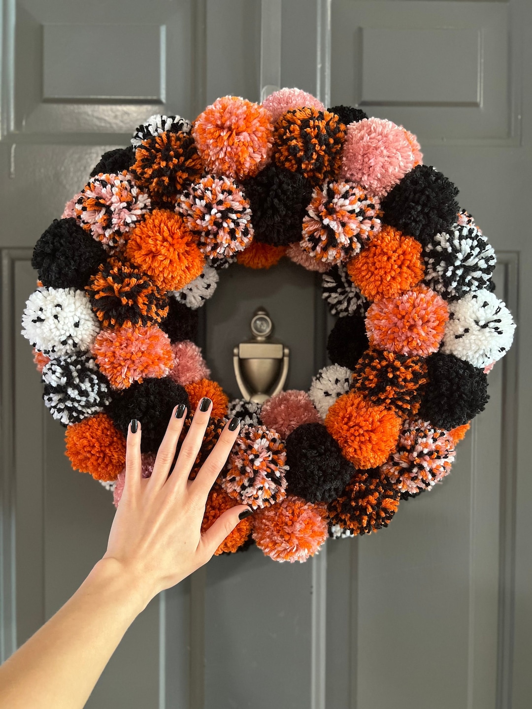 Spooky Pink Halloween Pom Pom Wreath - Etsy