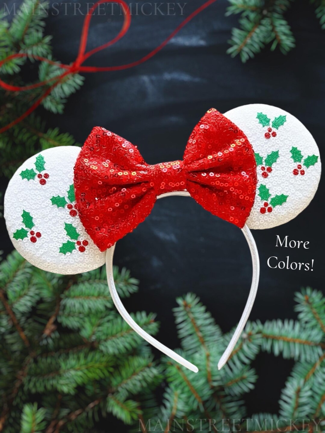 Minnie Mouse Christmas Ear, Holly Mouse Ear, Mickey Ear, Disneyland Ear ...