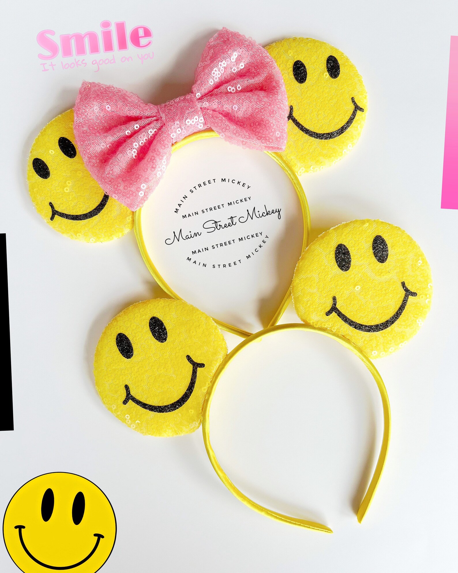 Minnie Mouse Smiley Face Ears, Mickey Smile Emoji Ear, Disney Smiley ...