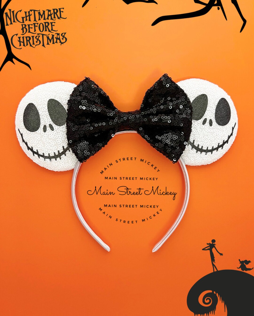 Minnie Mouse Jack Skellington Ear, Halloween Mouse Ear, Mickey Ear ...