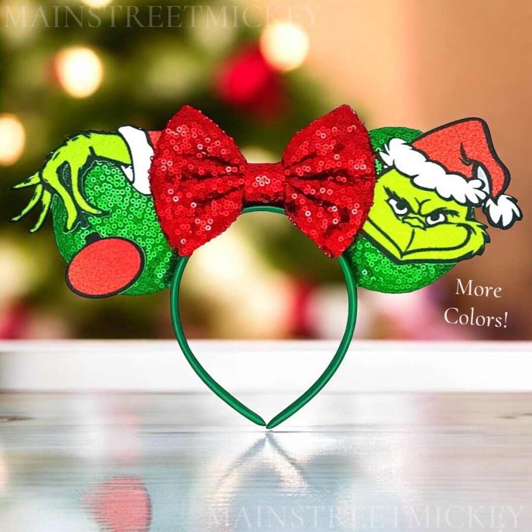 Minnie Mouse Ears, Christmas Holiday Minnie Ear, Grinch Minnie Mouse ...