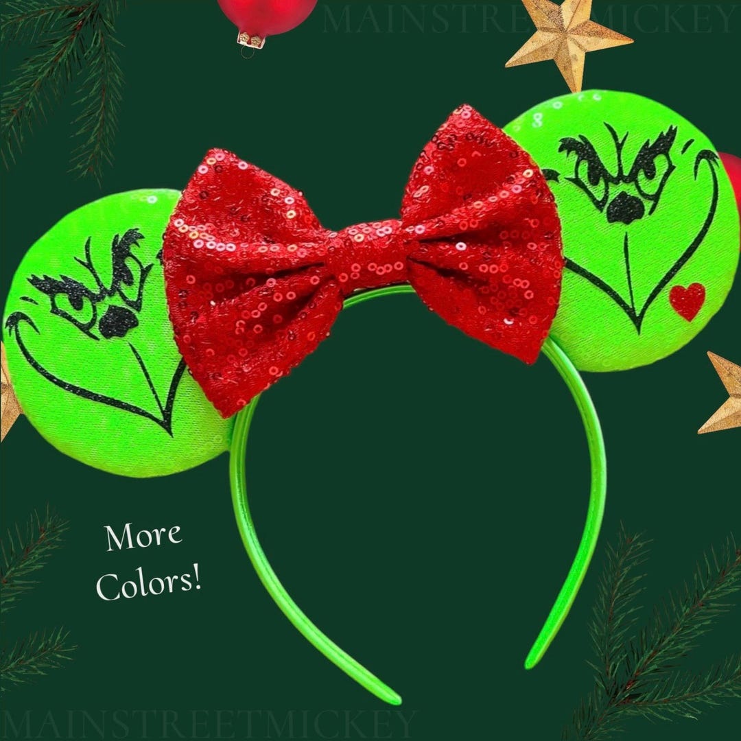 Minnie Mouse Grinch Ear, Christmas Mouse Ear, Mickey Ear, Disneyland ...