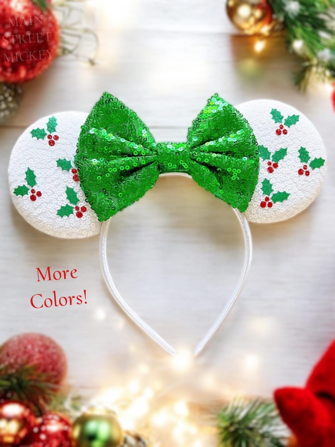 Minnie Mouse Christmas Ear, Holly Mouse Ear, Mickey Ear, Disneyland Ear ...