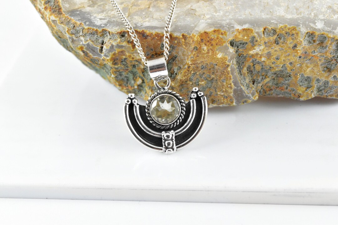 Faceted Libyan Desert Glass Pendant, Handmade Sterling Silver, Boho ...