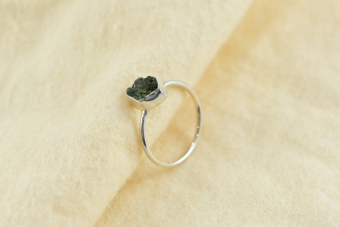 Moldavite Ring Sterling Silver Genuine Moldavite Ring | Etsy