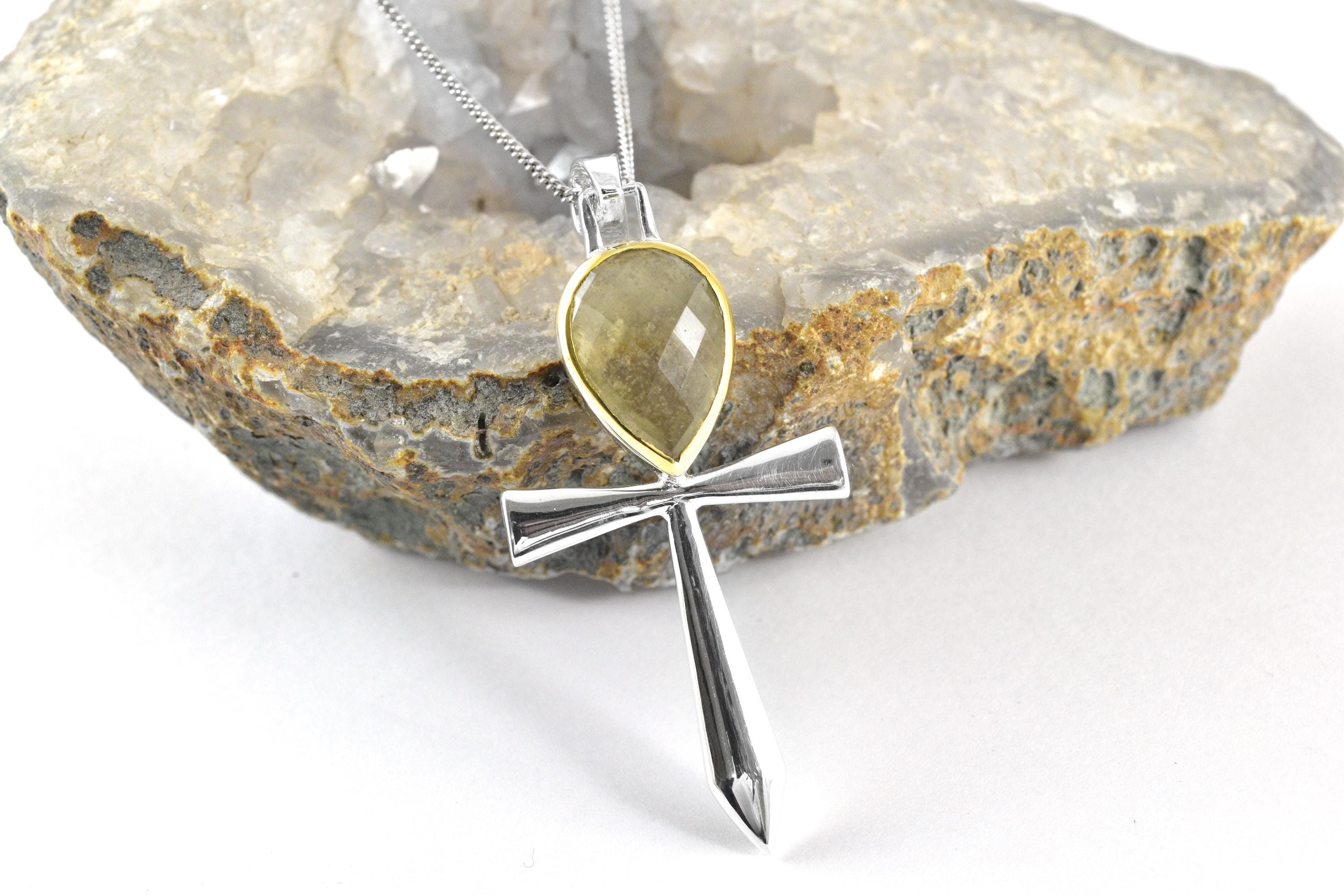 Libyan Desert Glass Cross Pendant, Sterling Silver, Handmade Jewelry - Etsy
