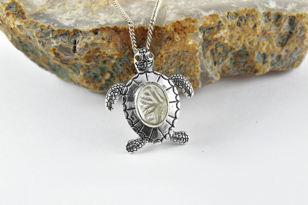 Turtle Moldavite & Libyan Dessert Glass Pendant, Faceted Moldavite ...