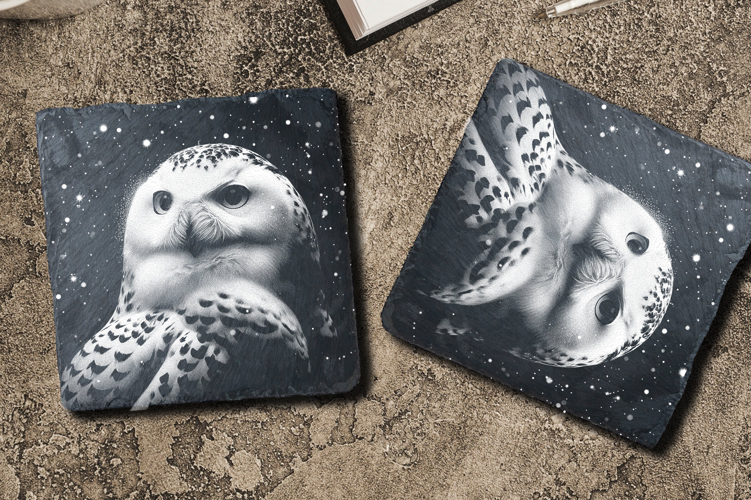 4 Slate Bundle Snowy Owl, Laser Ready PNG Files for Engraving, Slate ...