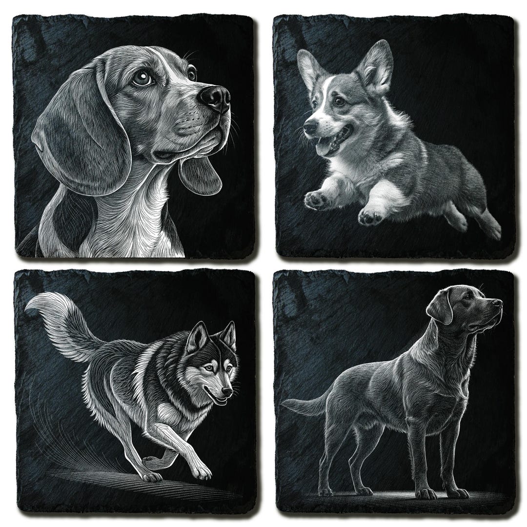 Loyal Dogs PNG Bundle: 4 Breed 3D Poses for Coasters - Laser Files for ...