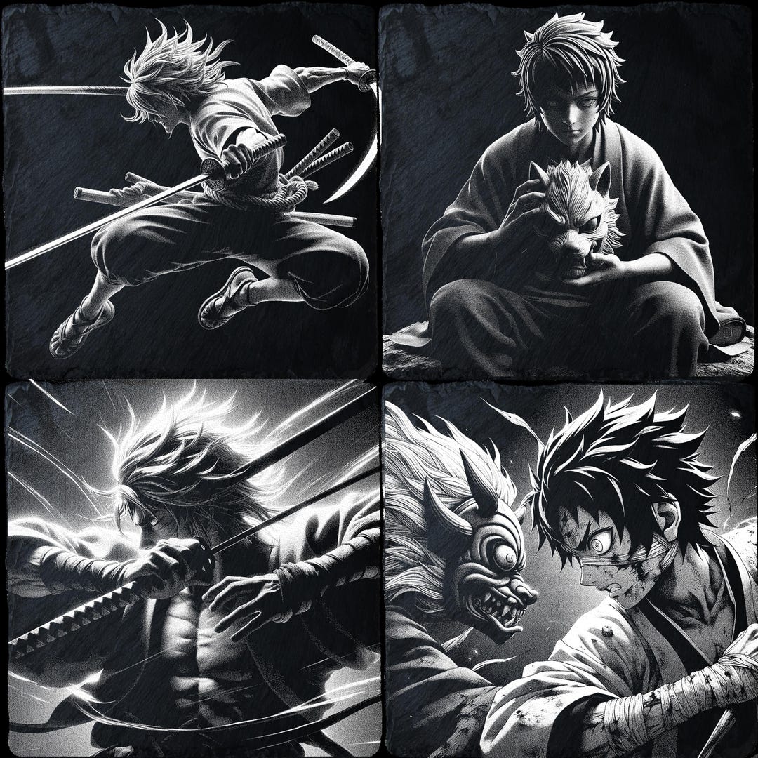 Demon Slayer Anime Set of 4 PNG Files for Laser Engraving on Slate-cnc ...
